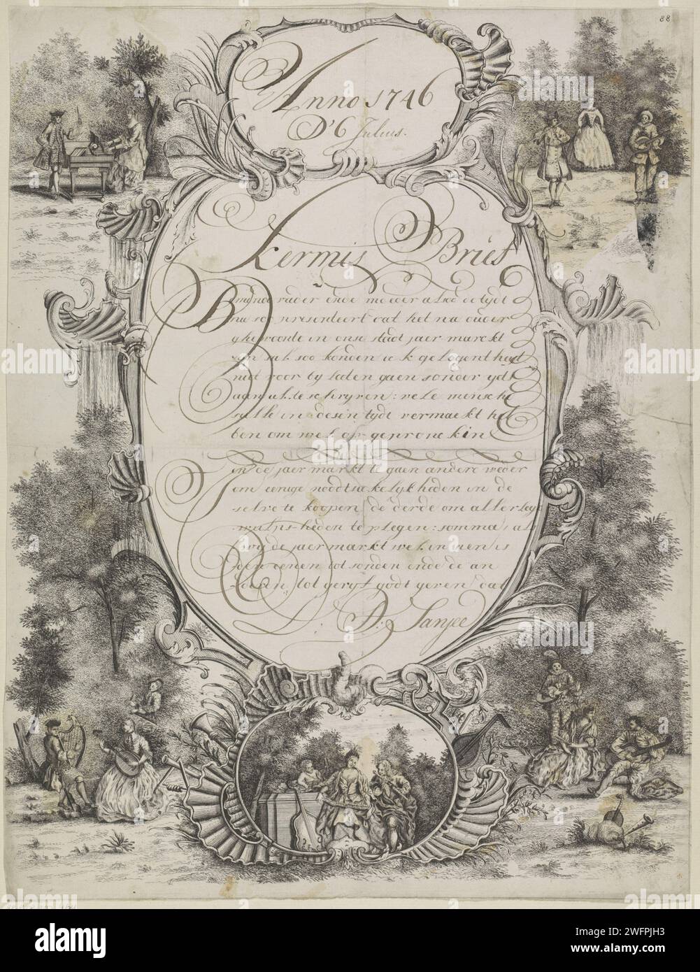 Wish letter with musicians, 1746 print Wish letter with described ...