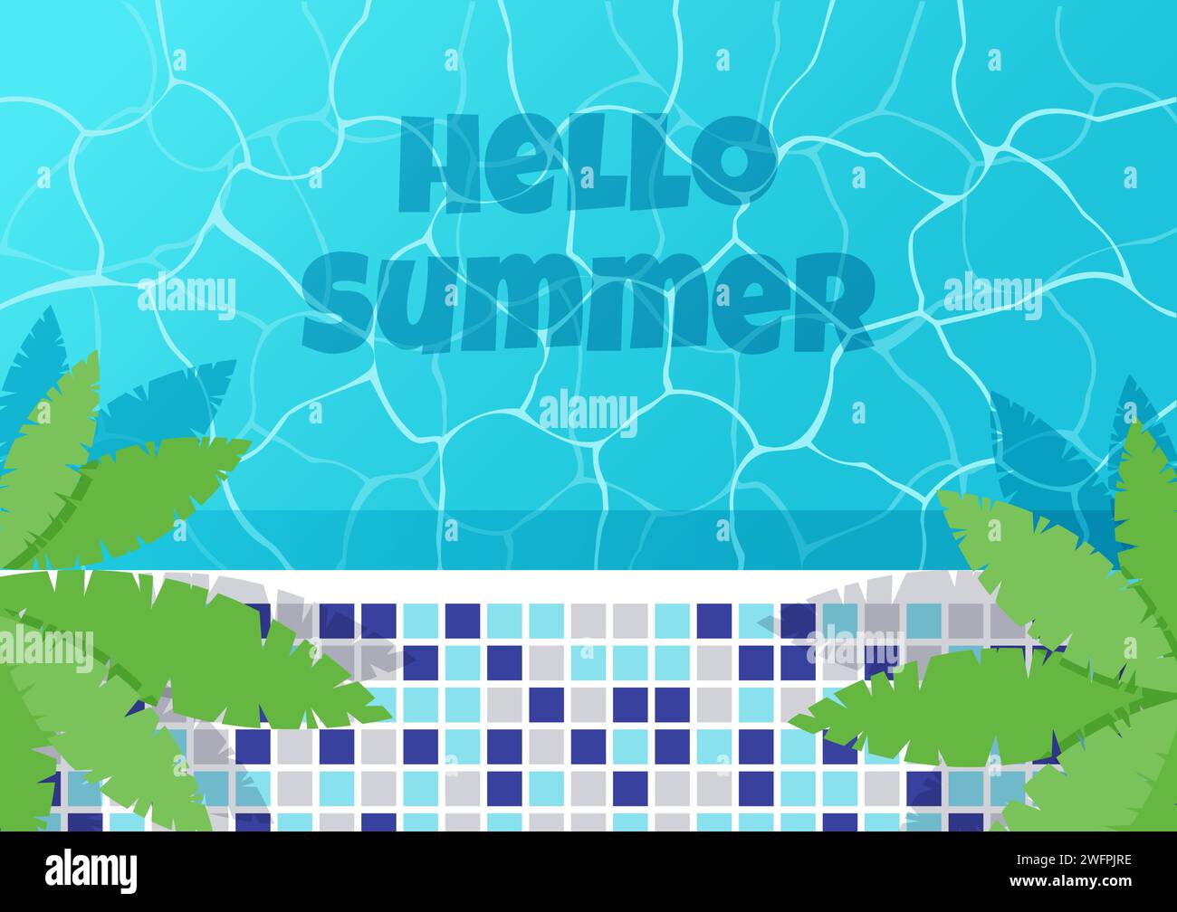 Hello summer postcard. Vector illustration of a swimming pool top view ...