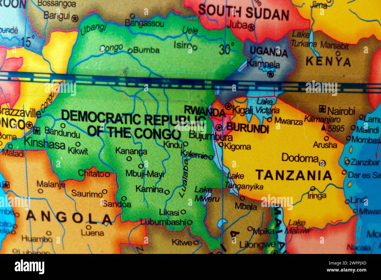 african country republic congo map with rwanda, angola, sudan, tanzania ...