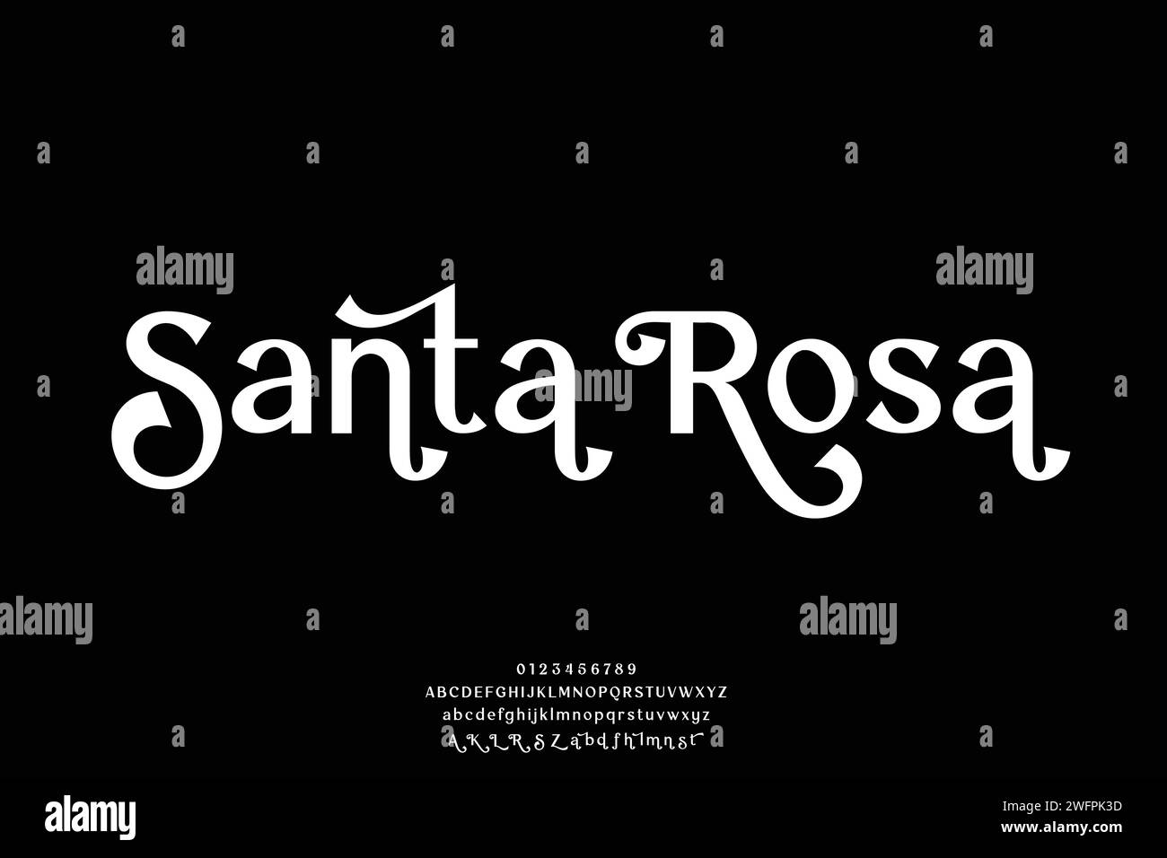 Unique decorative sans serif alphabet display font vector with swoosh ...