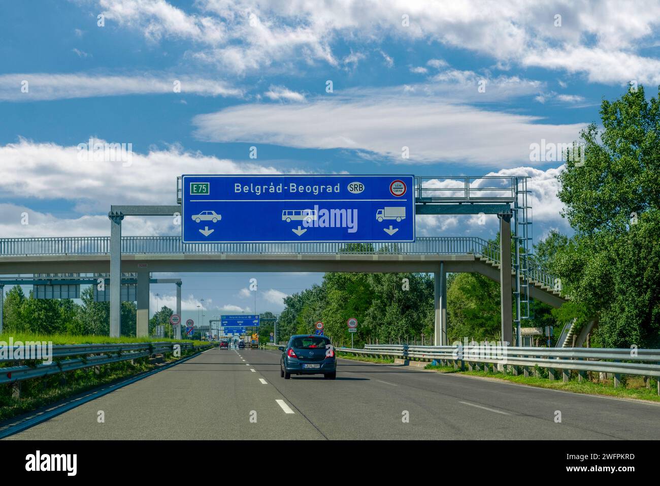Belgrade, Serbia - August 02, 2023: Blue Belgrade directional sign ...