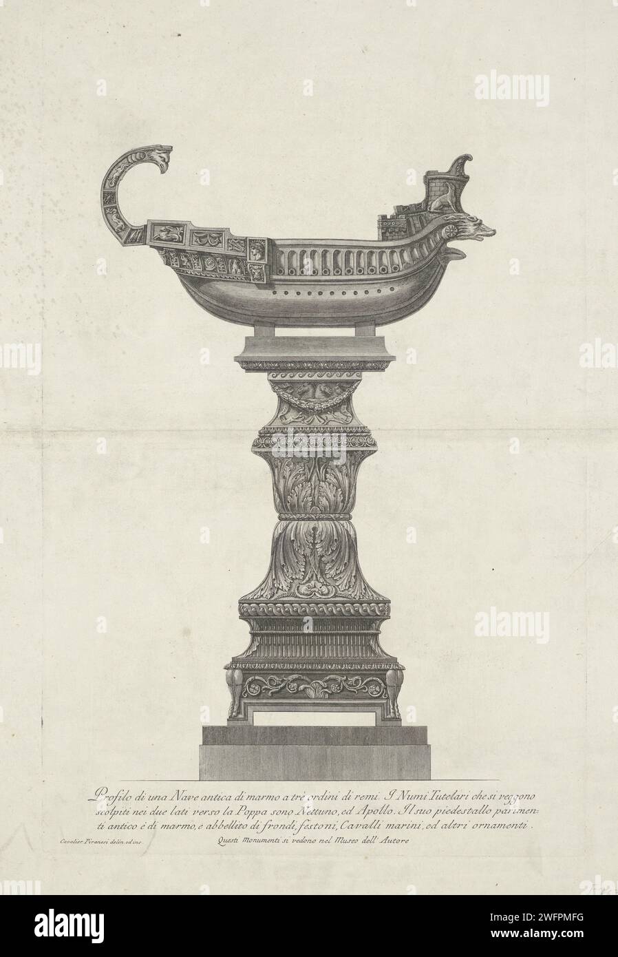 Marble Trireem on a pedestal, Giovanni Battista Piranesi, 1778 print A ...
