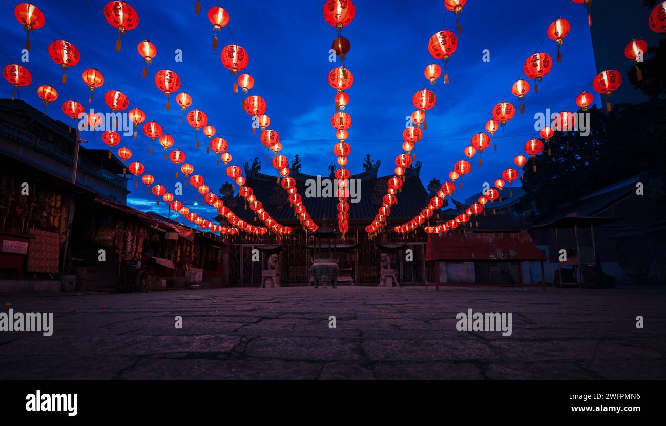 The Chinese Goddess of Mercy temple, Kuan Yin Teng, illuminated by ...