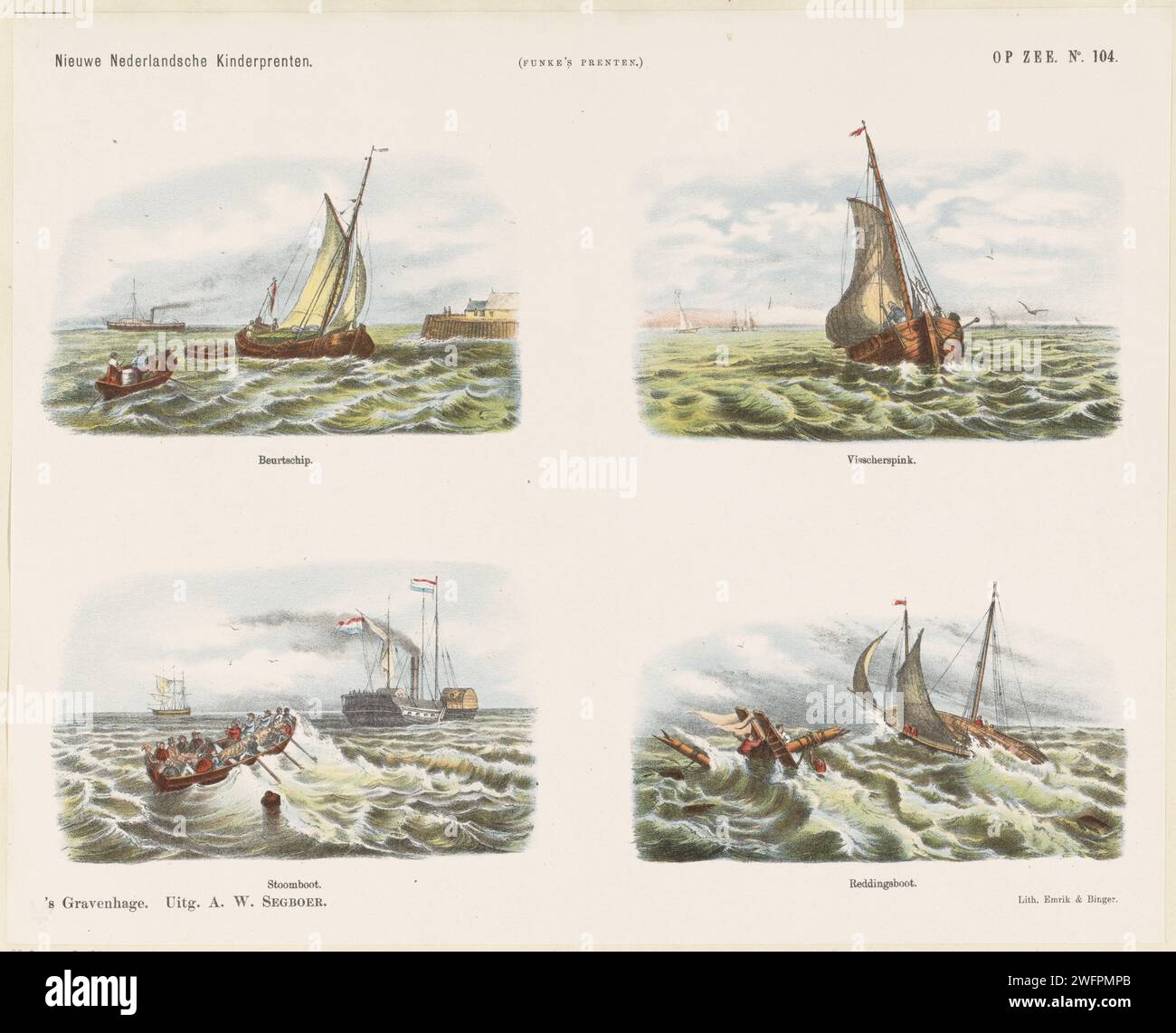 At sea, 1903 - 1919 print Leaf with 4 performances of a turn ship, a steamboat, a pink (ship ...