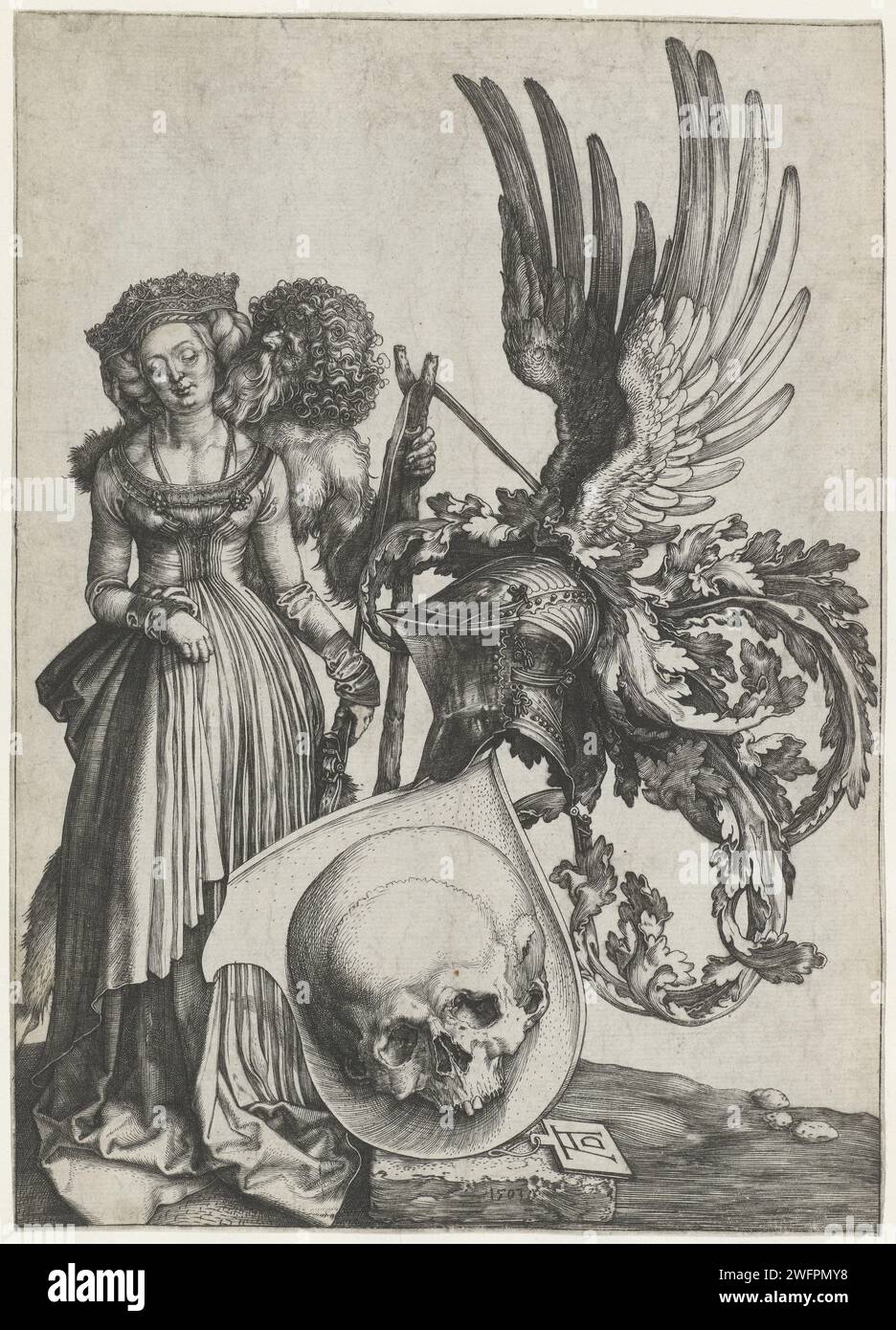 Coat of arms with wife and Wildeman, Albrecht Dürer, 1503 print A coat ...