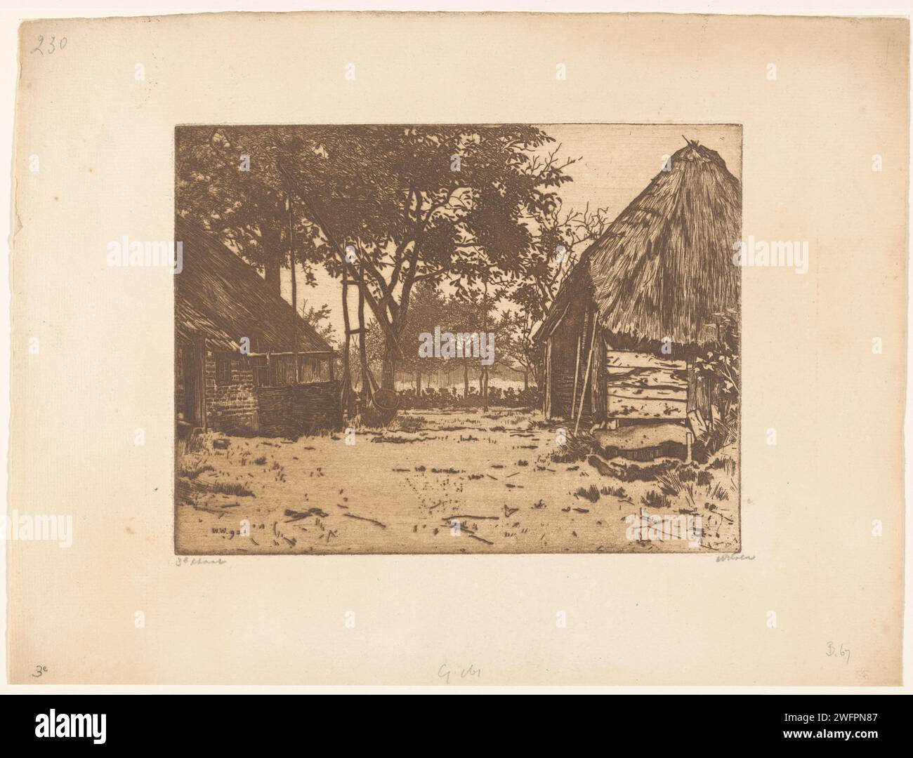 Farmyard in Brabant, Willem Witsen, 1892 print paper etching barn. farm ...
