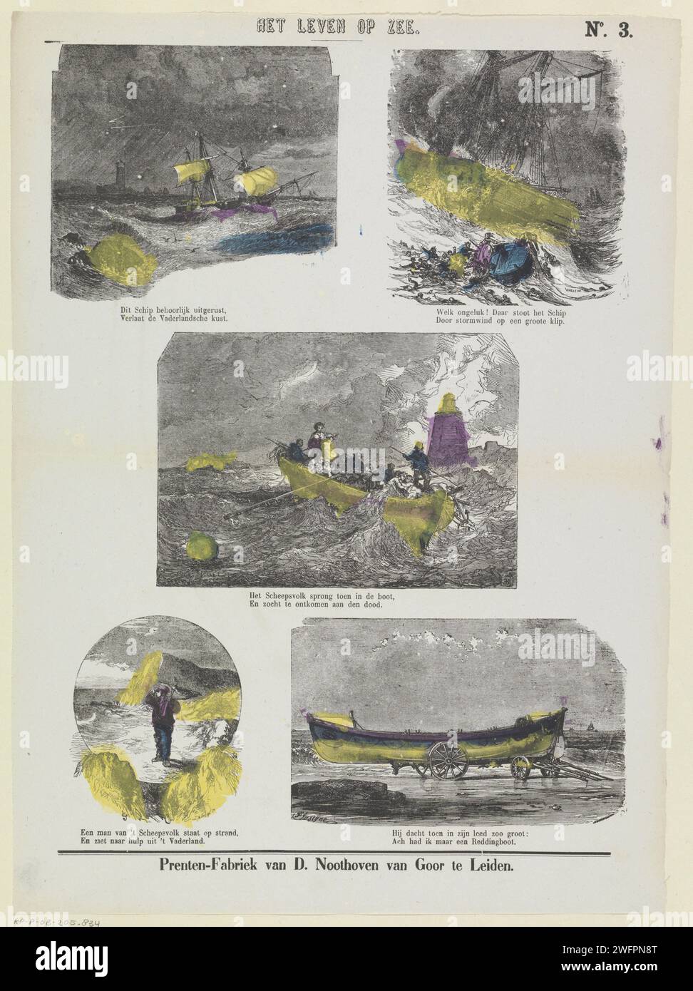 Life at sea, 1850 - 1881 print Leaf with 5 performances of ships during ...
