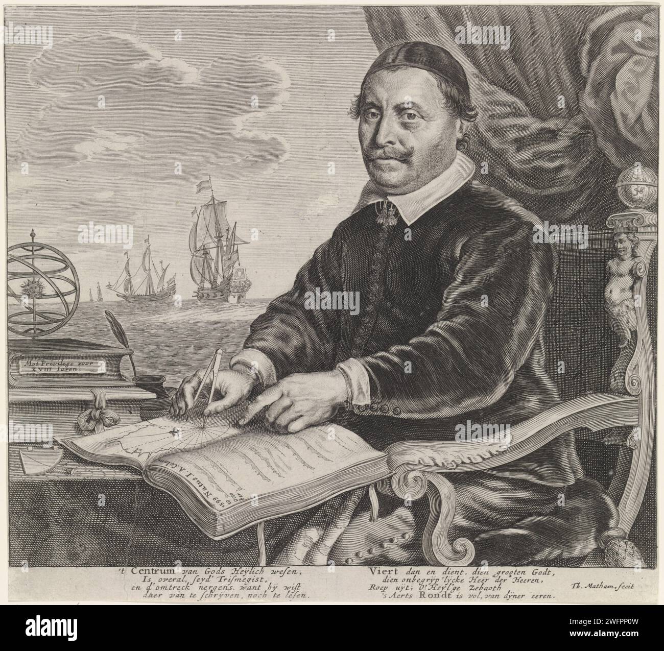 Portrait of Jacob Aertsz. Colom, Theodor Matham, After Simon de Vlieger ...