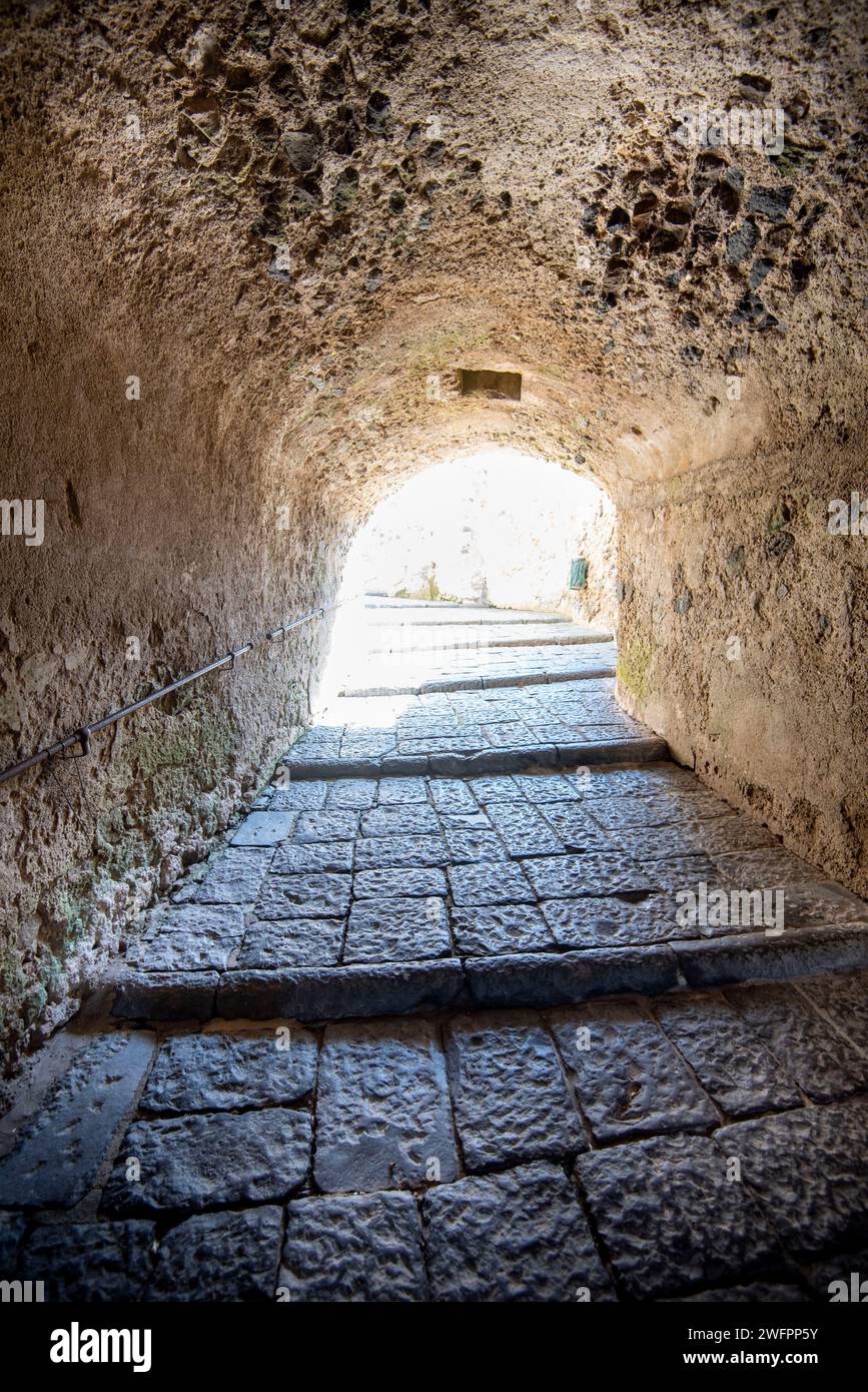 Tunnel in Aragonese Castle of Ischia - Italy Stock Photo - Alamy