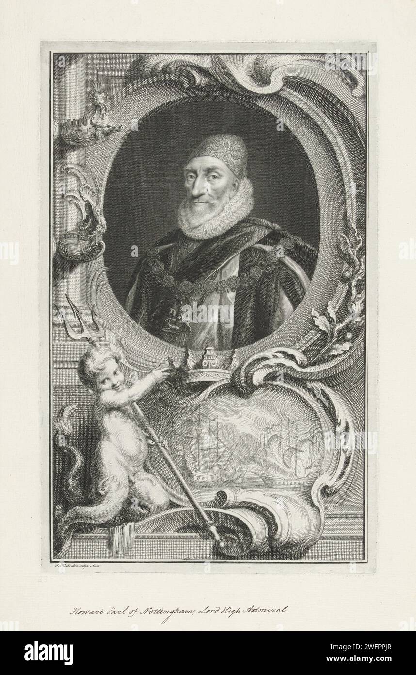 Portrait of Charles Howard, Jacob Houbraken, After Federico Zuccaro ...