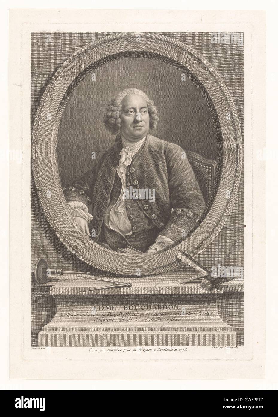 Portret van Edmé Bouchardon, Jacques Beauvarlet, After François Hubert ...