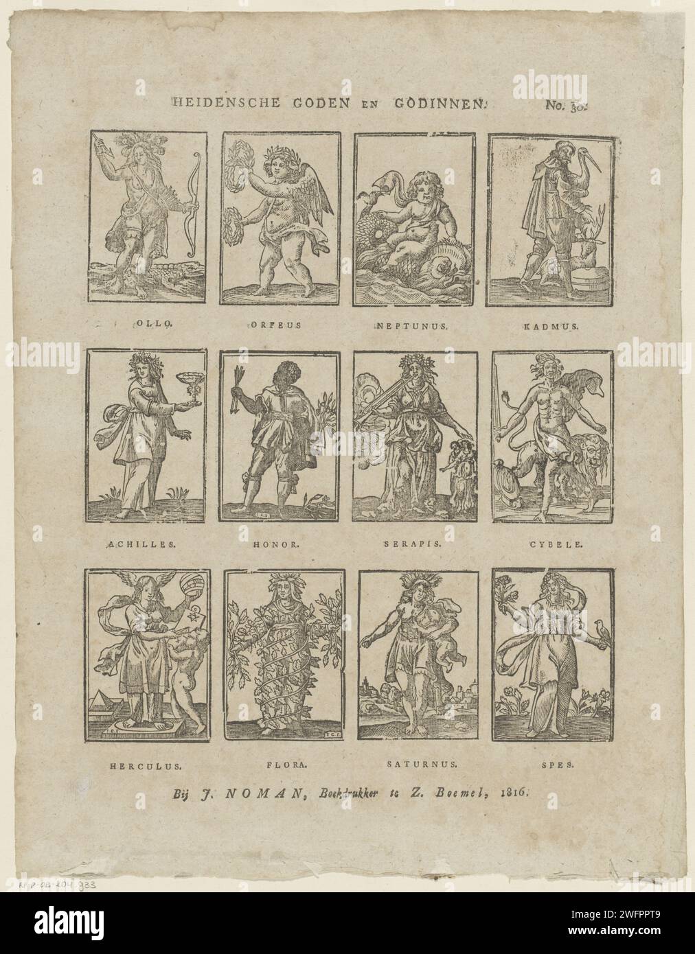 Pagan gods and goddesses, 1816 print Leaf with 12 performances of ...