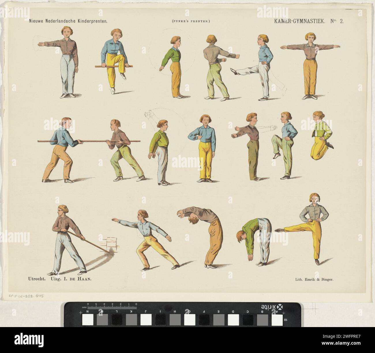 Room gymnastics, 1875 - 1903 print Leaf with 17 performances of boys ...