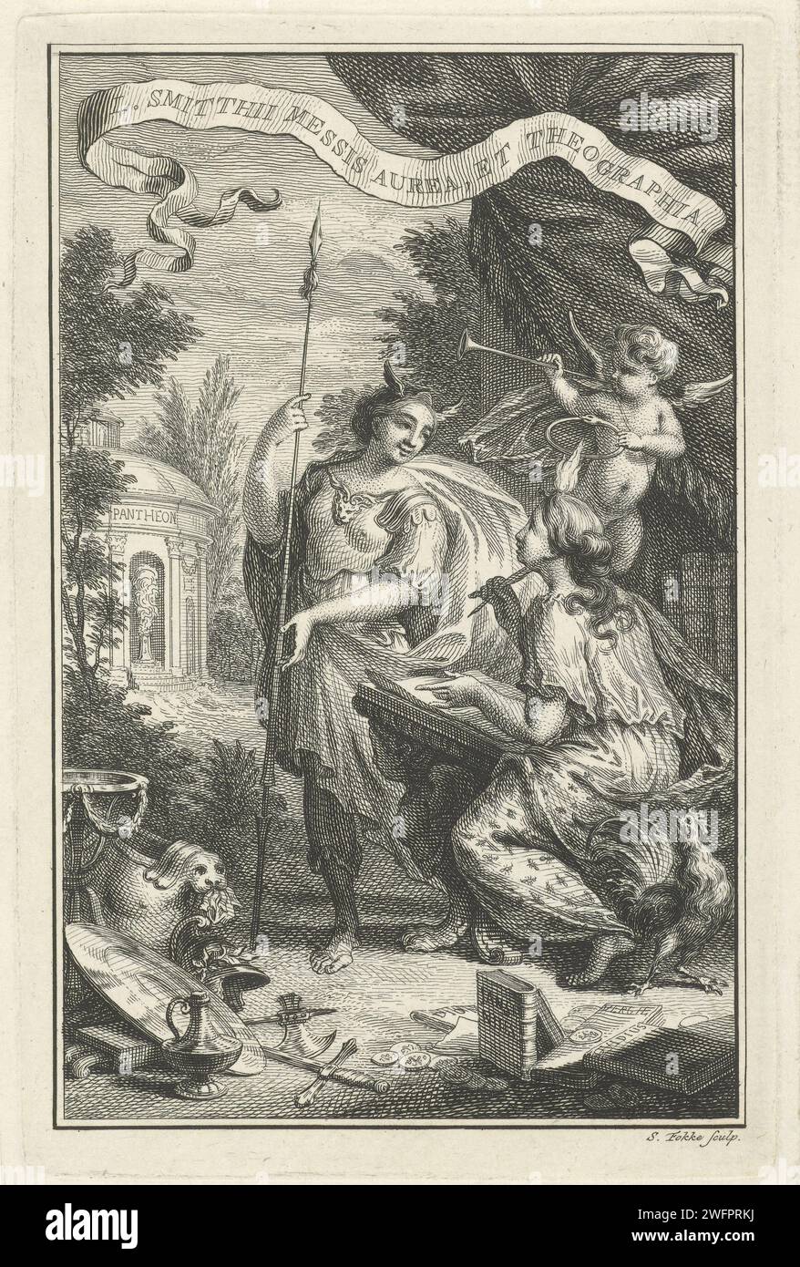 Personification of the arts at her writing table, Simon Fokke, 1722 ...