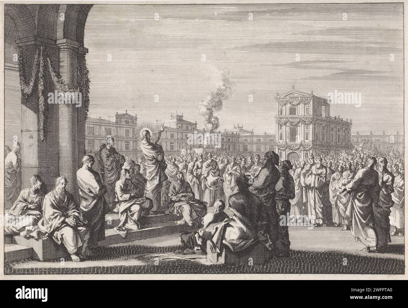 Christ sermon for the temple, Jan Luyken, 1700 print During the Feast ...
