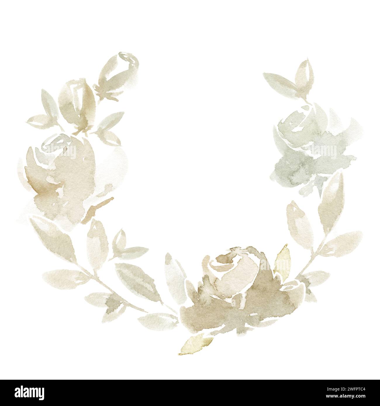 Abstract watercolor floral frame beige Stock Photo - Alamy