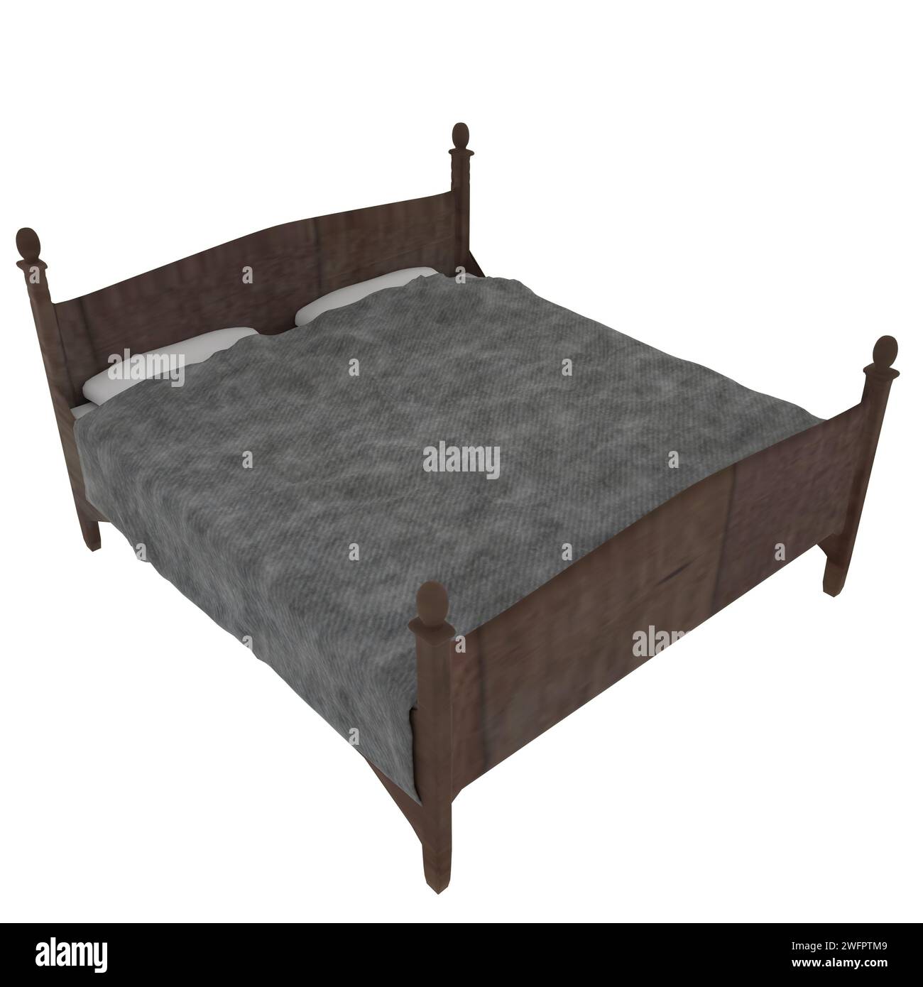Wooden Bed isolated on white background. High quality 3d illustration ...