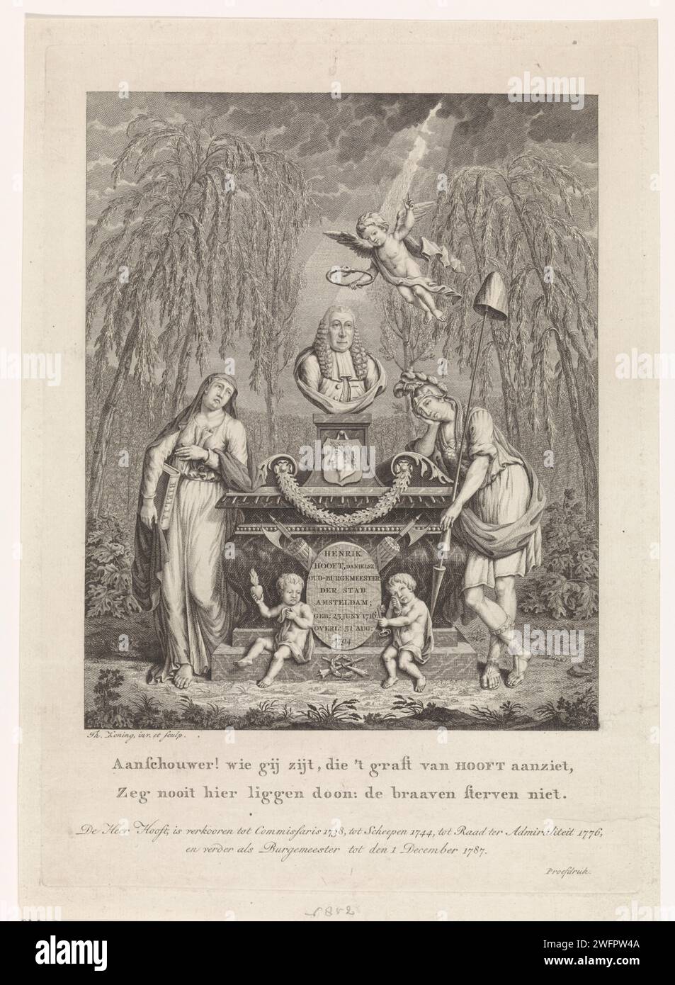 Graf monument for Henrik Danielsz. Hooft, Theodoor Koning, 1794 print ...