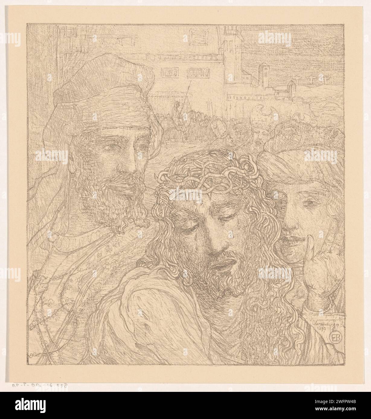 The mockery of Christ, Etienne Bosch, 1890 print Weeping Christ with a ...