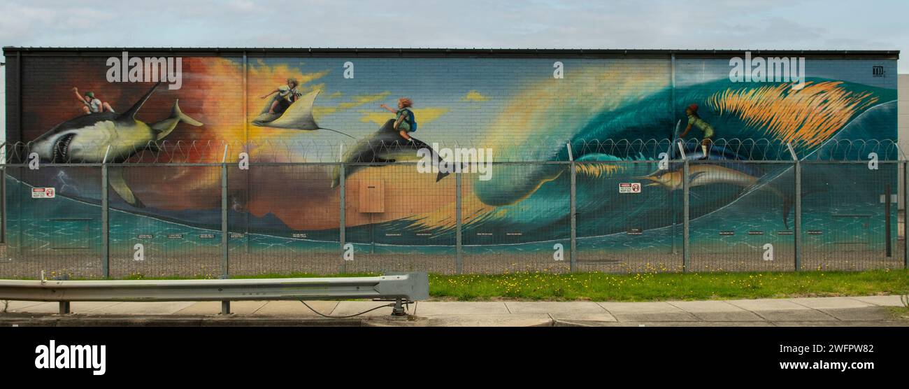 Riders of Sea Creatures Street Art, Dromana, Victoria, Australia Stock ...