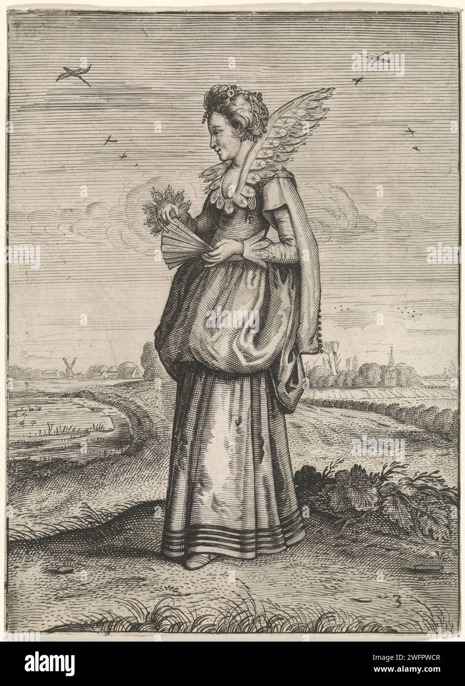Elegante Lady, Opend her fan, Adriaen Matham (Possible), After Dirck ...