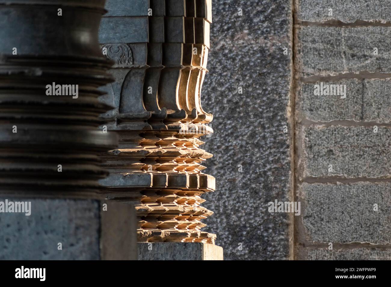 Detail of the jagged patterns on a stone pillar at the ancient ...