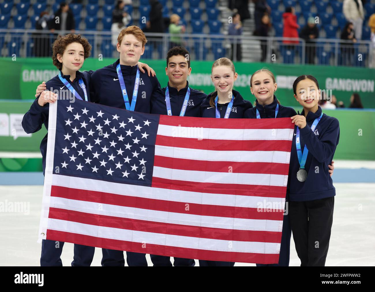 Gangneung, South Korea. 1st Feb, 2024. Silver medalists team the United ...