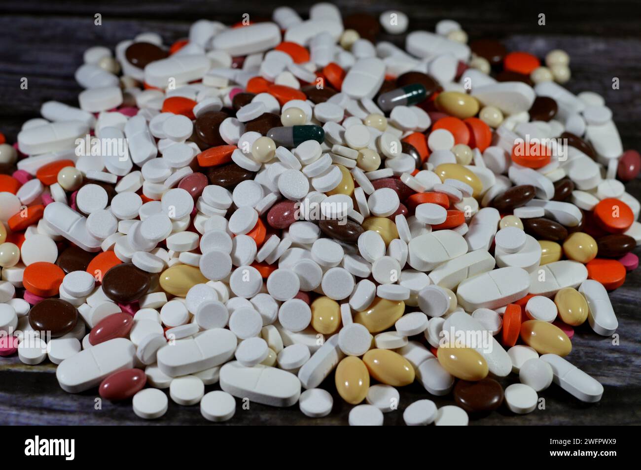 Cairo, Egypt, January 11 2024: Pile of tablets, medical treatment with ...