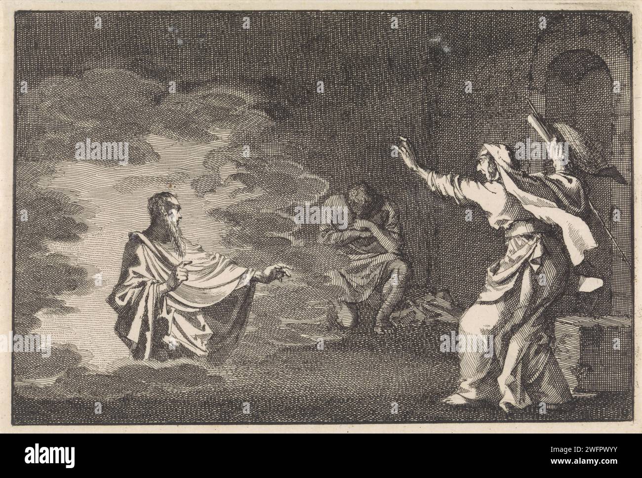 Saul at the witch of Endor, Jan Luyken, 1704 print Amsterdam paper ...