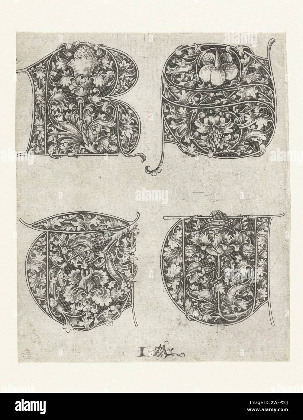 Capital Letters R, S, T and U, Israhel van Meckenem, 1455 - 1503 print ...