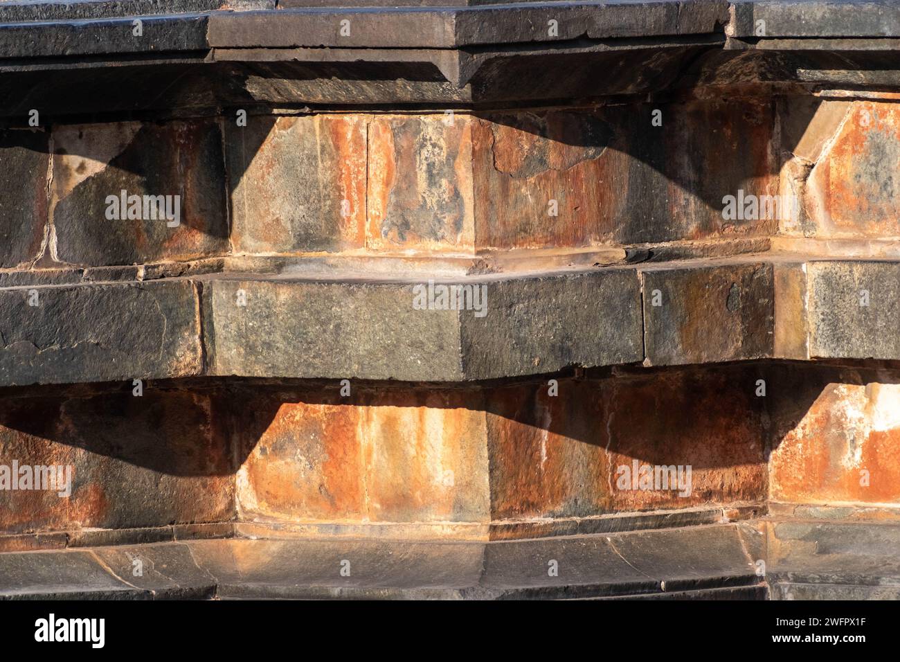 Abstract detail of the architectural patterns on the spire of a Hindu ...