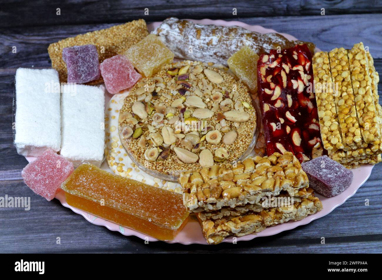 collection of Eastern candy chickpeas, peanuts, sesame, creamy taffy ...