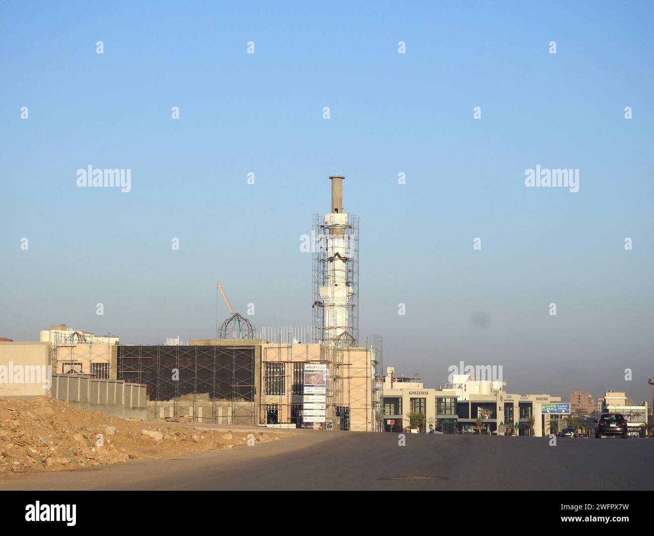 Cairo, Egypt, January 6 2024: A construction site of a new mosque with ...