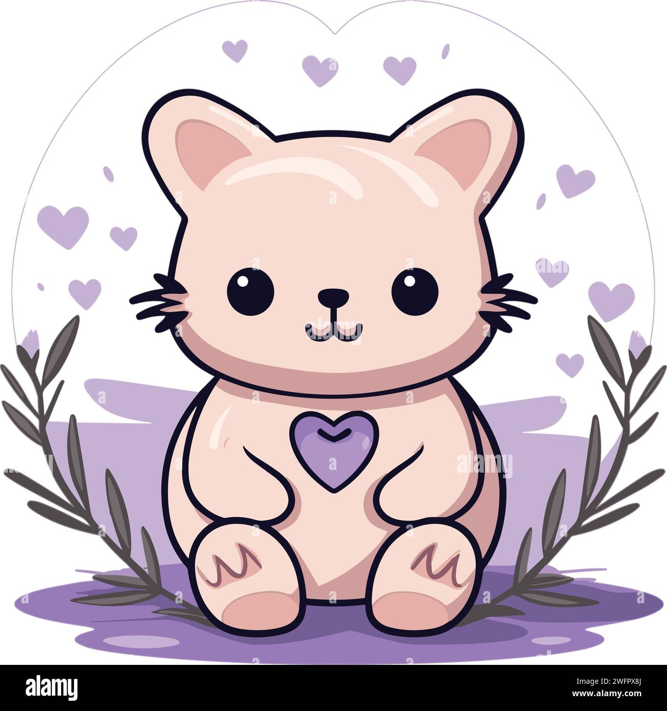 Cute Lavender Cat Illustration Stock Vector Image & Art - Alamy