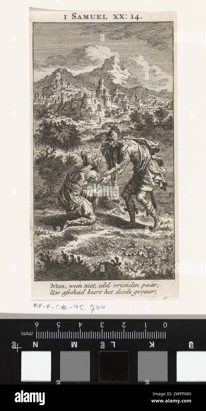 Farewell to David and Jonathan, Anonymous, After Jan Luyken, 1712 print Amsterdam paper etching ...