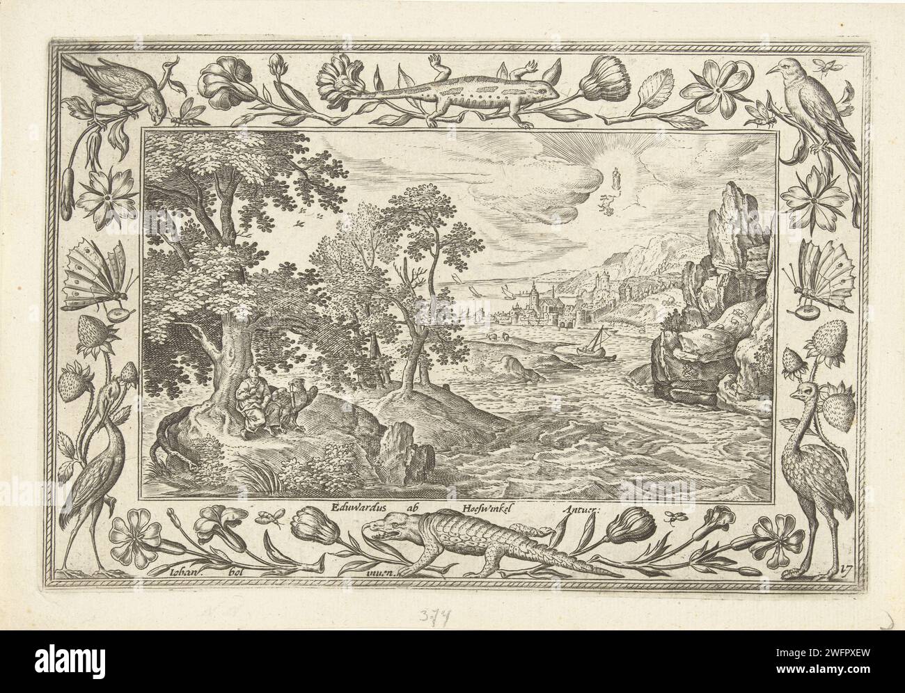 Apostle John on Patmos, 1582 - 1586 print Seasing view with the island ...