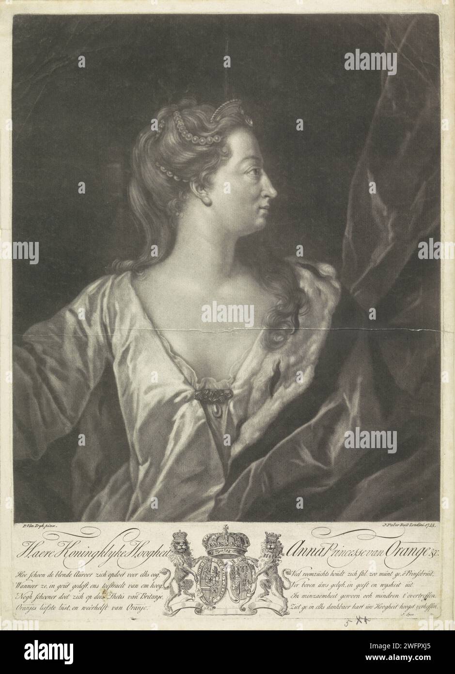 Portrait of Anna van Hannover, John Faber (II), After Philip van Dijk ...