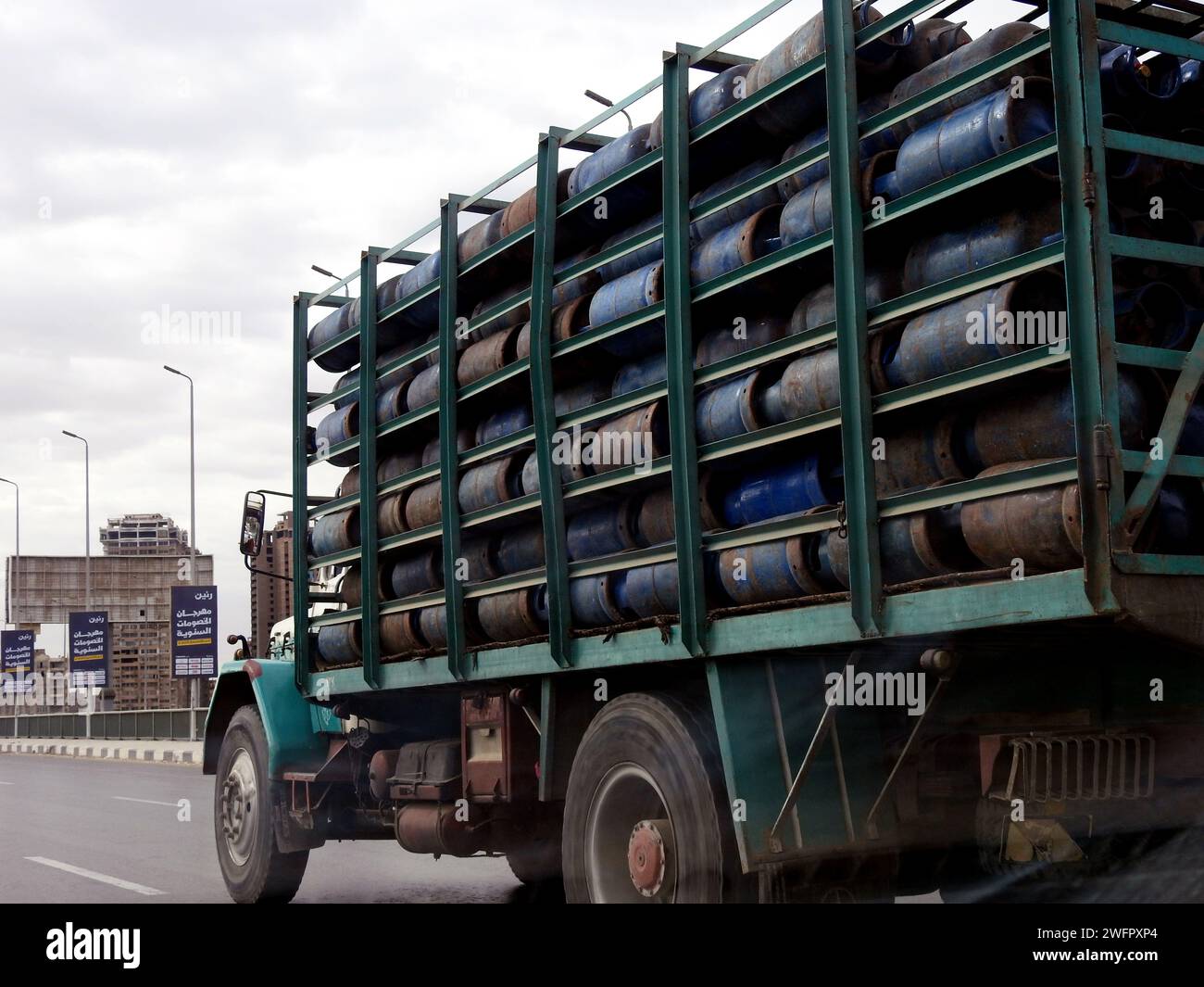 Giza, Egypt, January 25 2024: A transportation heavy truck lorry with ...