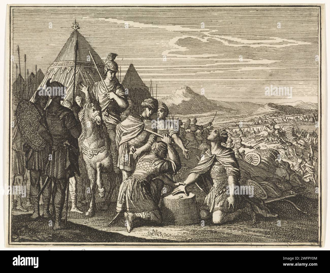 Soldiers chop thumbs and large toes of Adonibekenk, Caspar Luyken, 1712 ...