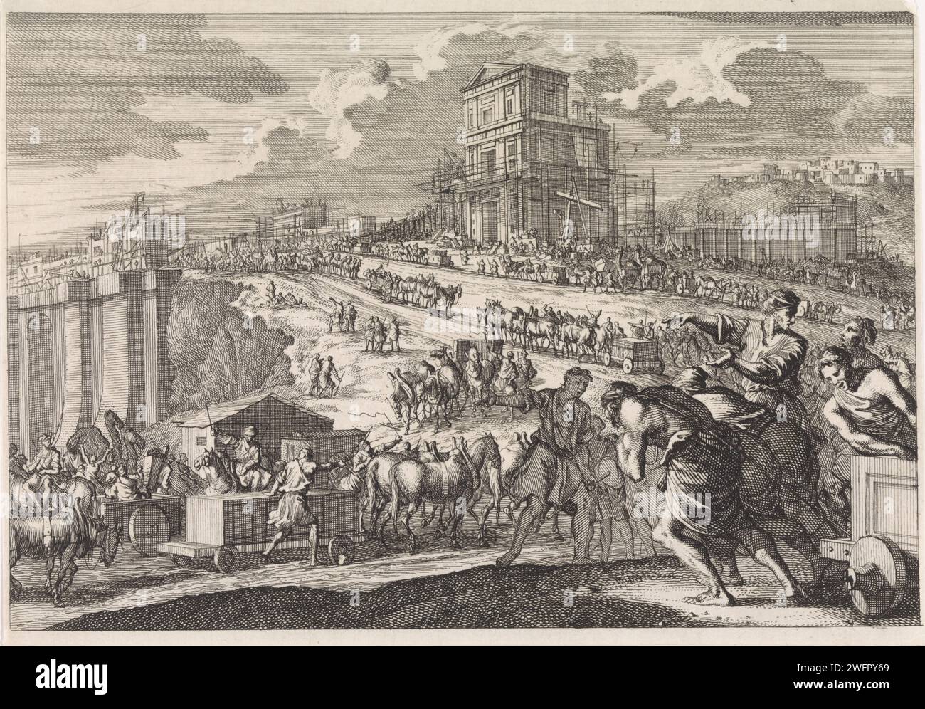 Construction of the temple of Solomo, Jan Luyken, 1700 print Workers ...