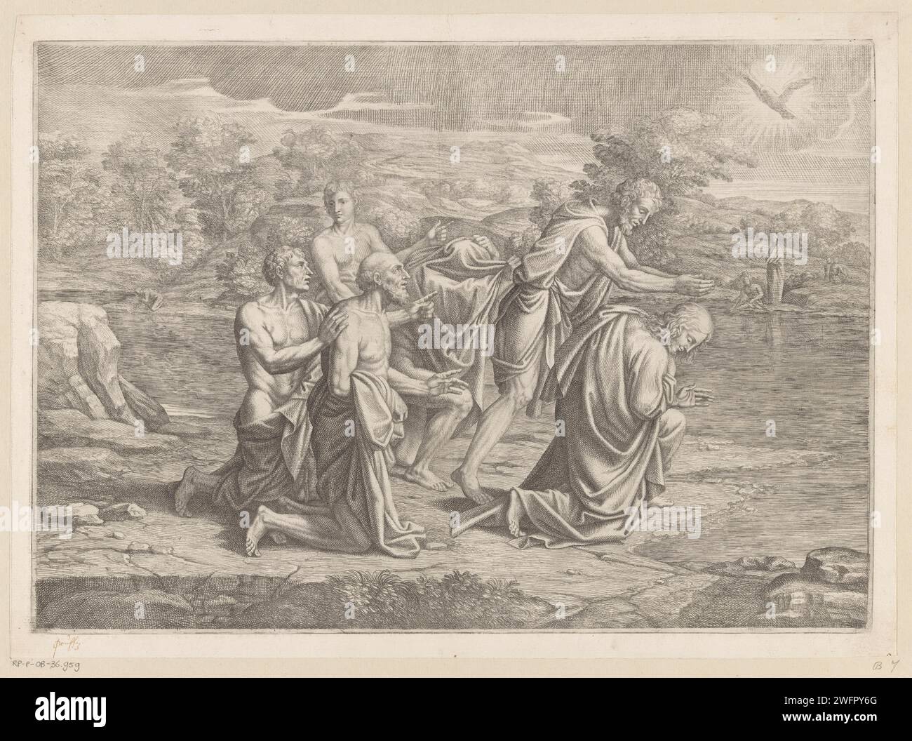 Baptism of Christ, Pietro del PO, After Nicolas Poussin, 1620 - 1692 print Landscape with John ...