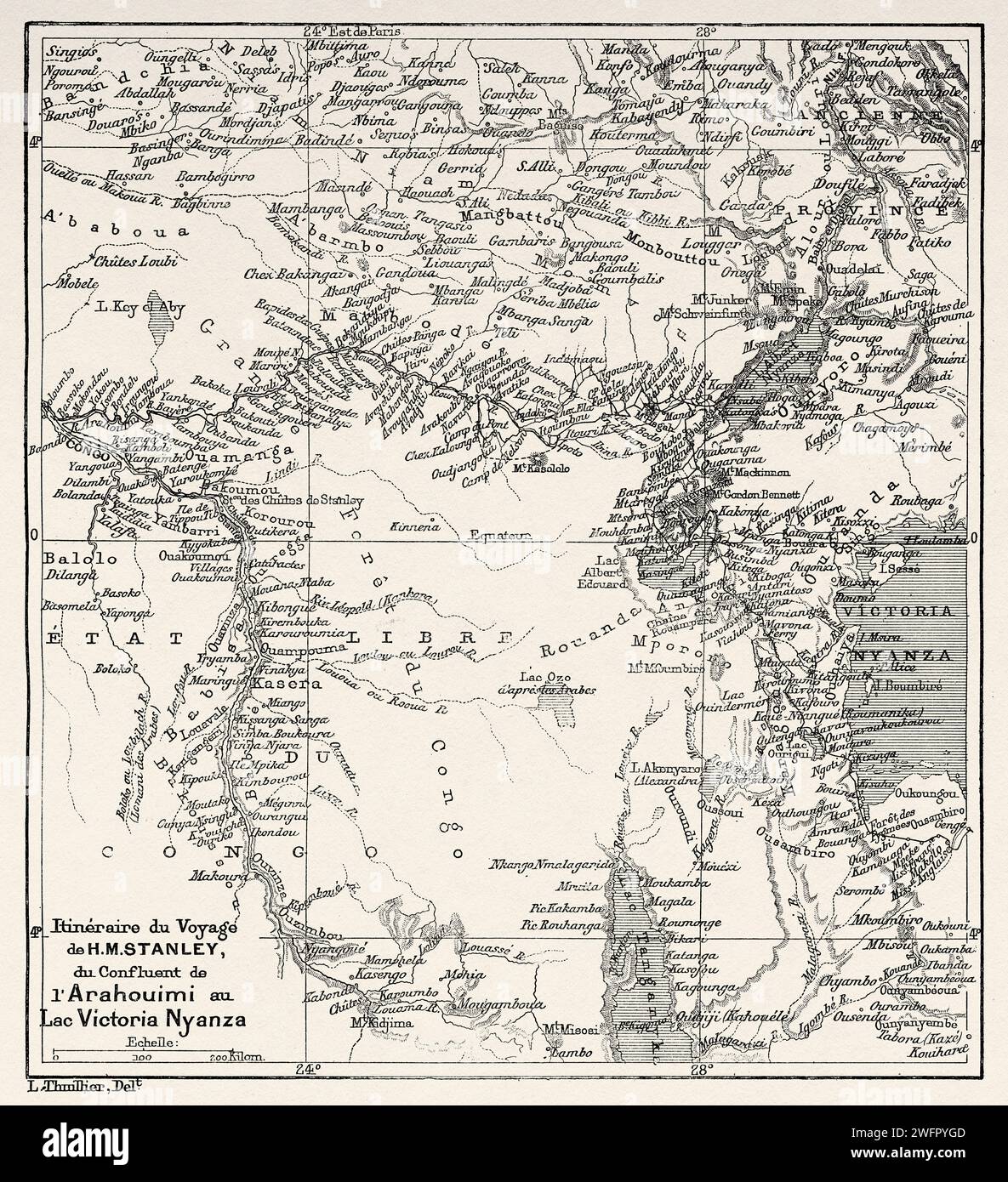 Map of Stanley's travel itinerary from the Aruwimi river confluence to ...