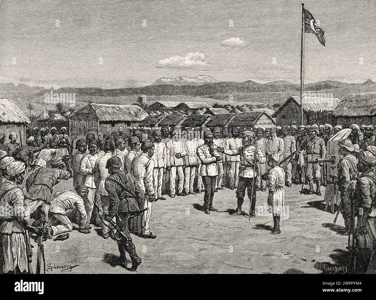 Stanley addressing rebel officers in Kavalli. Africa. Emin Pasha Relief ...