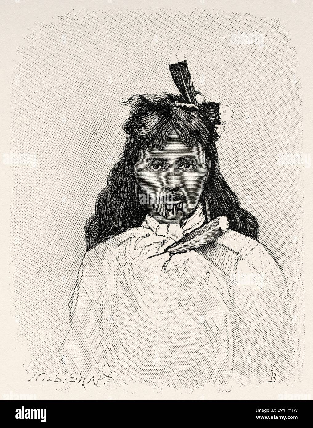Young tattooed Maori woman, New Zealand. Trip to New Zealand 1889 by ...