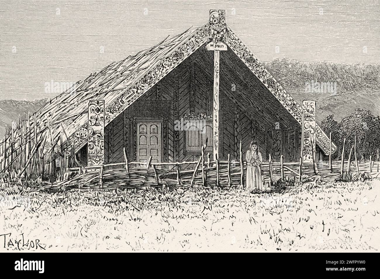 Old Maori whare at Ohinemutu, New Zealand. Trip to New Zealand 1889 by ...