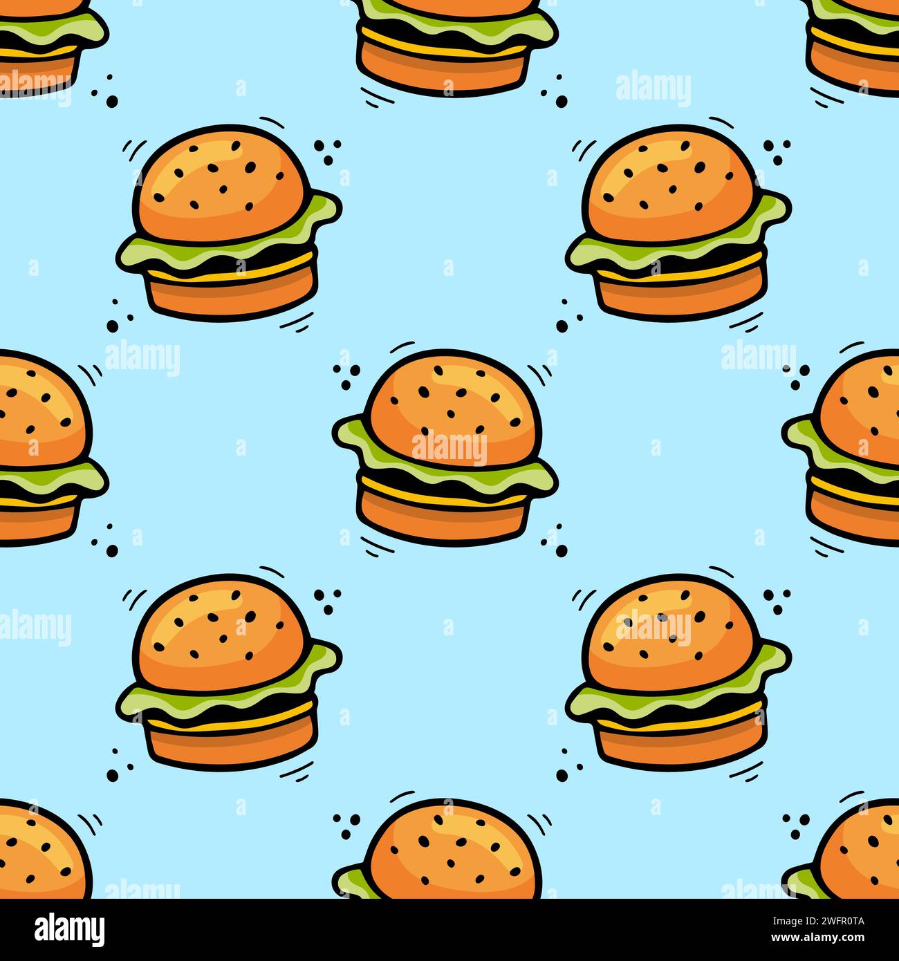 Hand drawn cheeseburger seamless pattern. Comic doodle sketch style. Vector Fast food ...