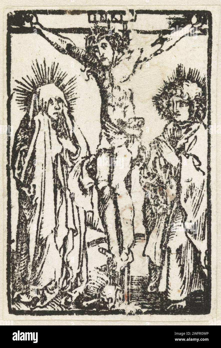 Crucifixion, Albrecht Dürer (Circle of), 1503 print Christ on the cross between John the ...