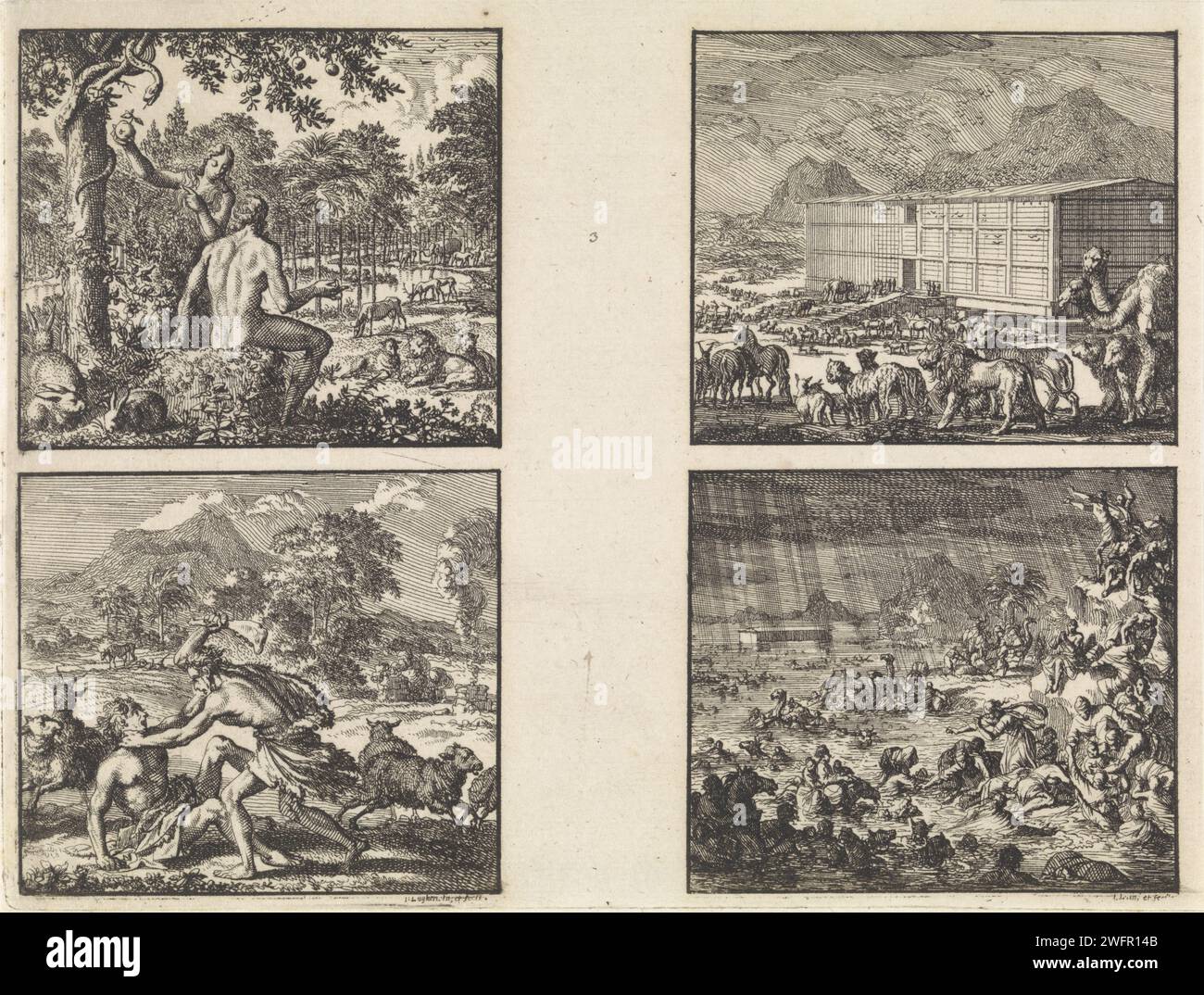 Adam and Eva in Paradise / Abel beaten by Cain / Noah charges all the ...