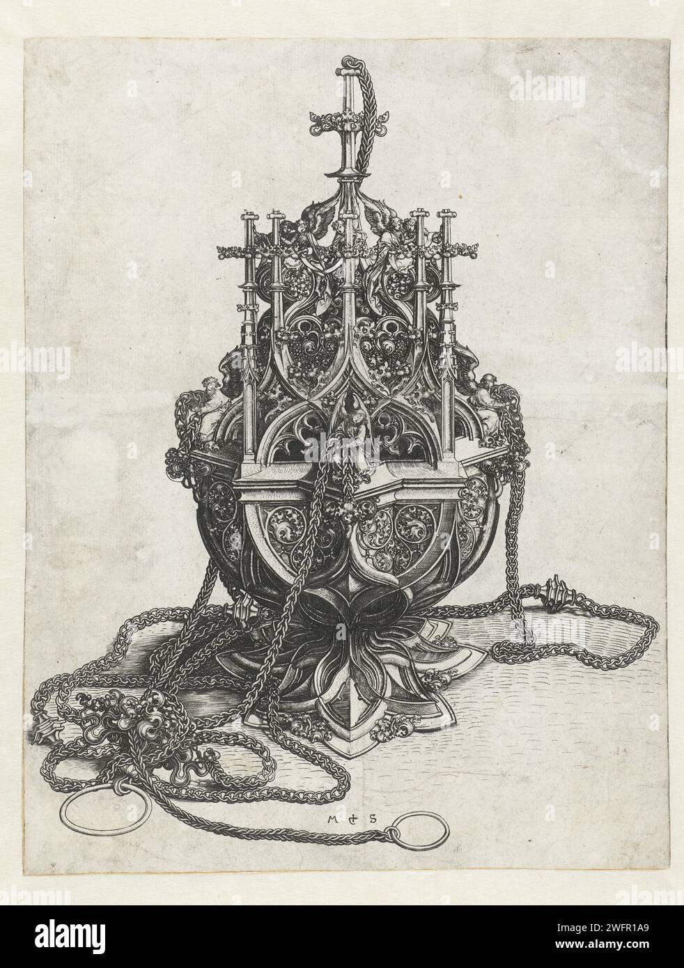 Wierookvat, Martin Schongauer, 1480 - 1490 print Incorrect vessel ...