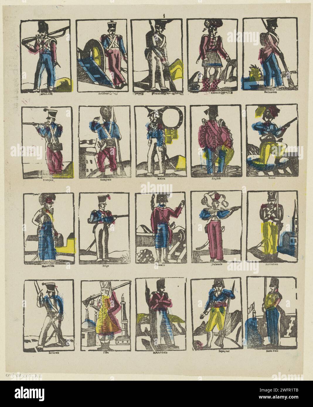 Soldiers, 1827 - 1894 print Leaf with 20 performances of soldiers ...